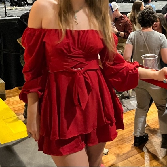 Pants & Jumpsuits | Red Ruffled Romper | Poshmark